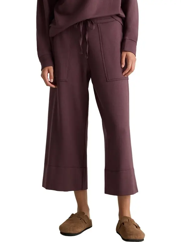 Quince Fleece Cropped Wide Leg Pants - Dried Fig