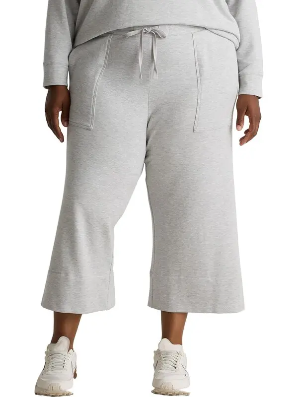 Quince Supersoft Fleece Cropped Wide Leg Pants - Heather Grey
