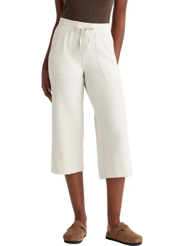 Quince Supersoft Fleece Cropped Wide Leg Pants - Off-white
