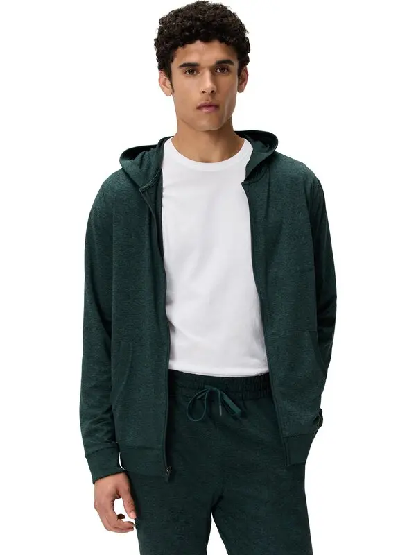 Quince Flowknit Performance Full-zip Chest Pocket Hoodie - Heather Green