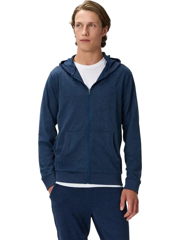 Quince Flowknit Performance Full-zip Chest Pocket Hoodie - Heather Navy