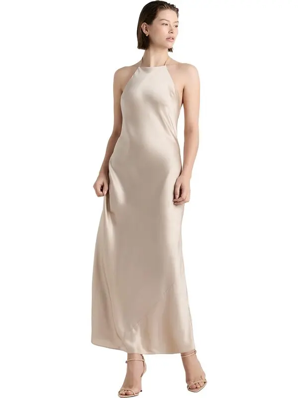 Quince Halter Neck Silk Maxi Dress - Champagne