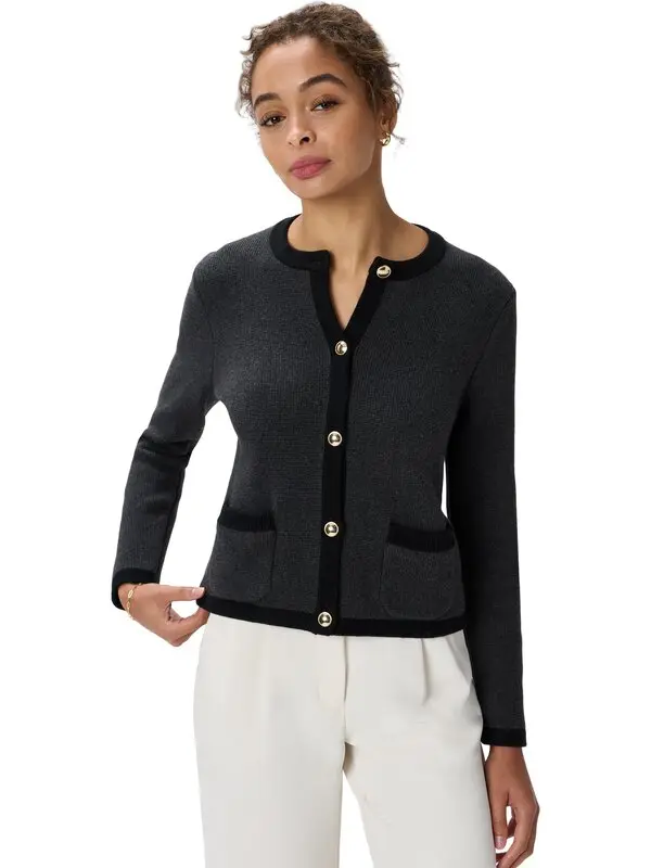 Quince Organic Cotton Sweater Jacket - Charcoal/black Colorblock