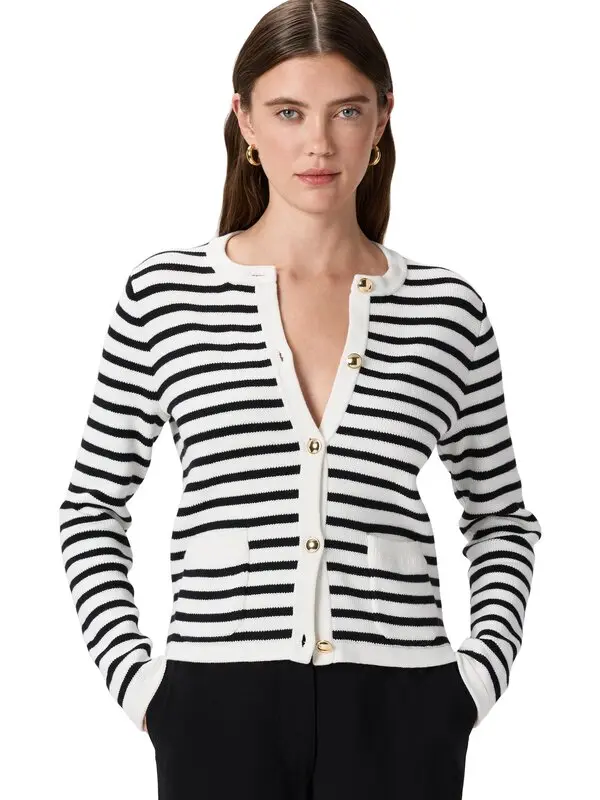 Quince Organic Cotton Sweater Jacket - Ivory/black