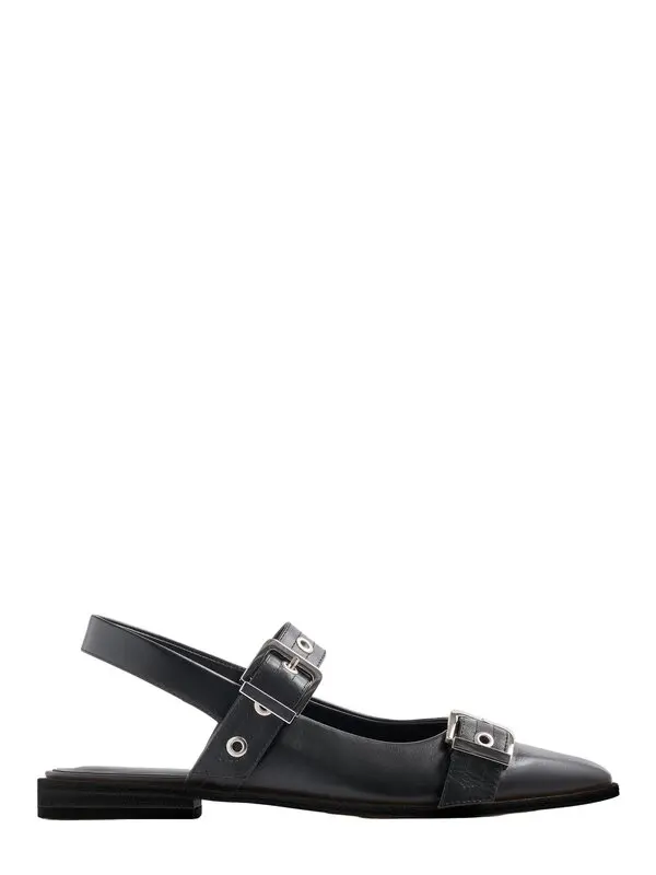Quince Italian Leather Slingback Flat - Black