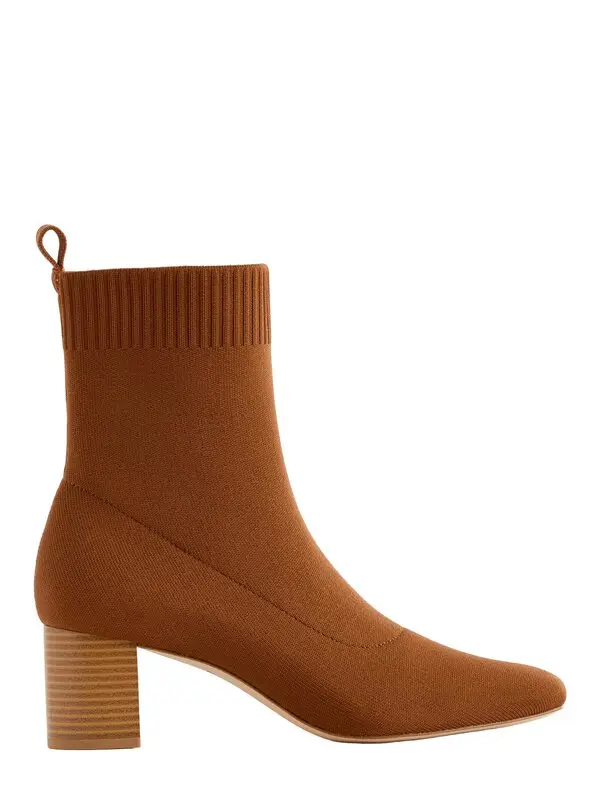 Quince Eco Knit Heeled Bootie - Cognac