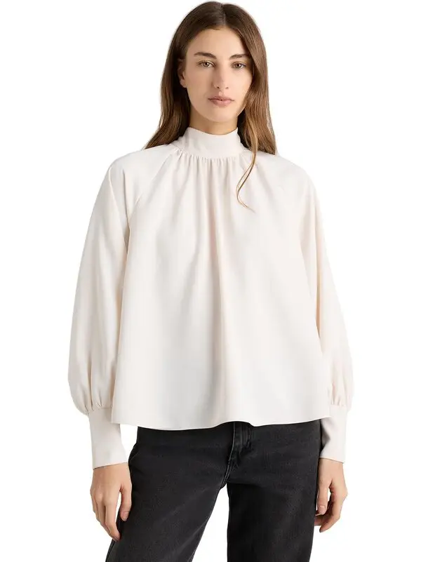 Quince Drapey Chiffon Mock Neck Blouse - Ivory