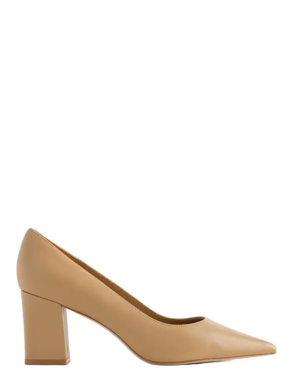 Quince Italian Leather 65mm Block Heel Pump - Cashew