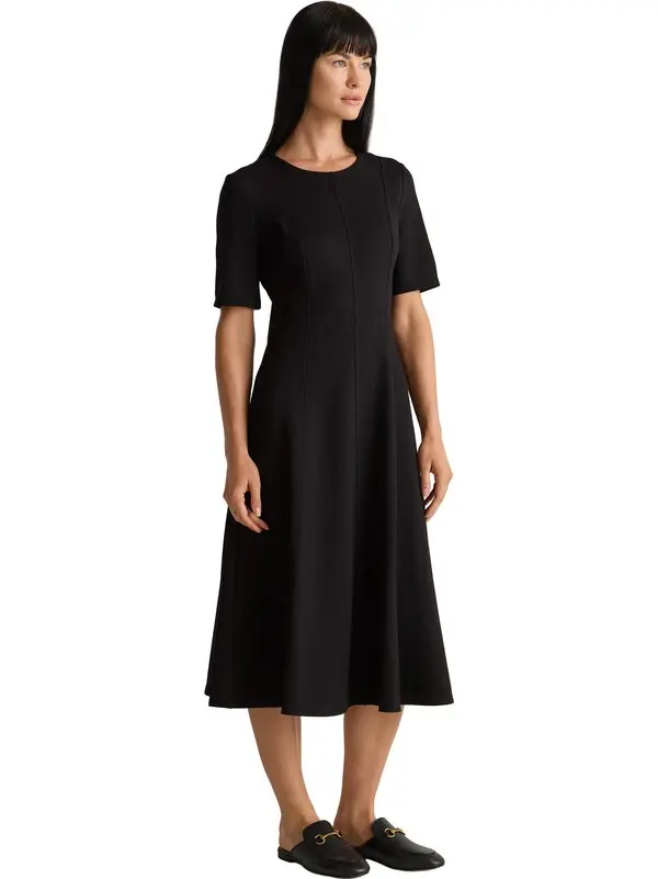 Quince Ultra-stretch Ponte Short Sleeve Midi Dress - Black
