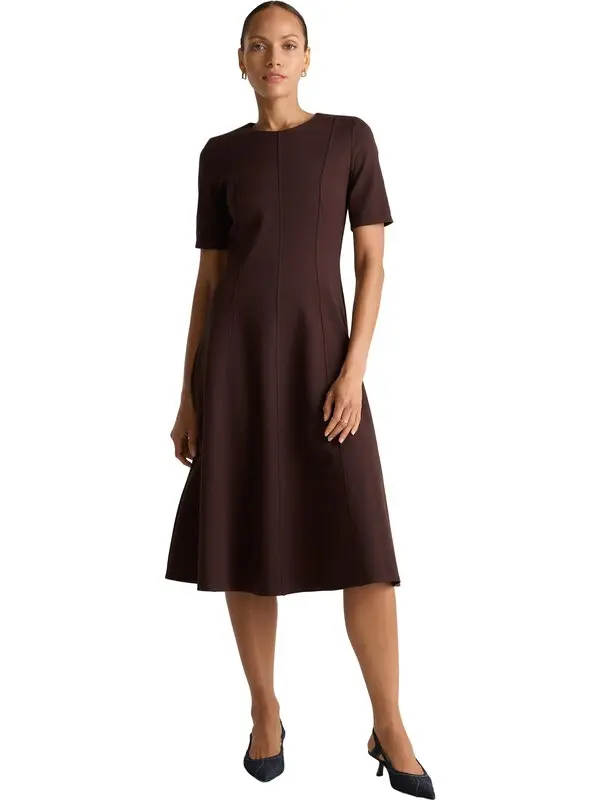 Quince Ultra-stretch Ponte Short Sleeve Midi Dress - Espresso