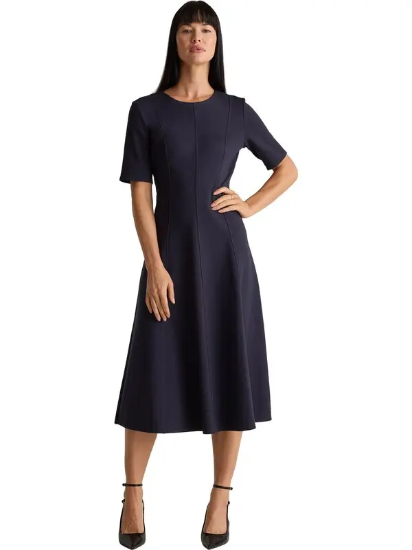 Quince Ultra-stretch Ponte Short Sleeve Midi Dress - Navy