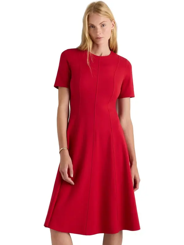 Quince Ultra-stretch Ponte Short Sleeve Midi Dress - Ruby Red