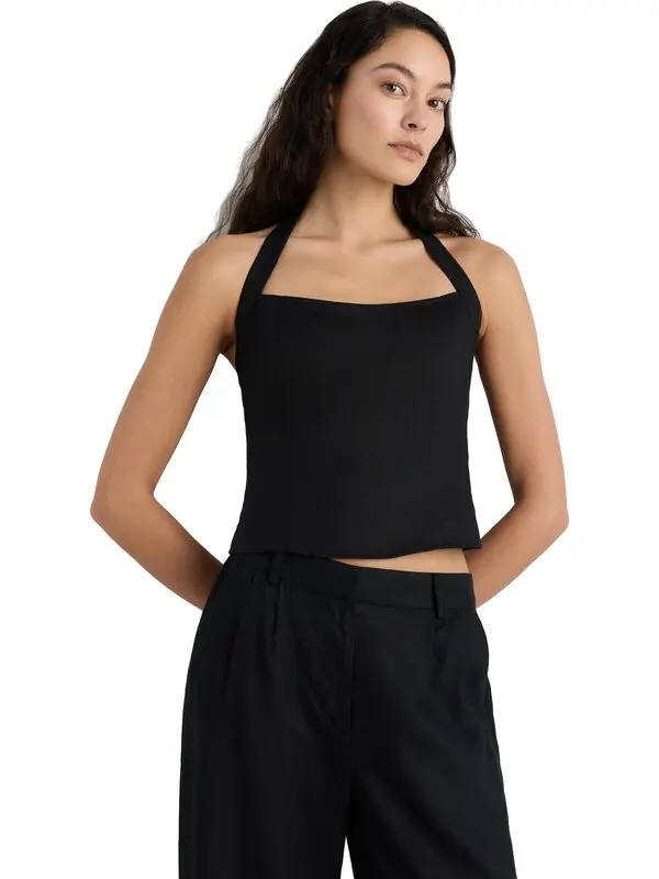 Quince 100% European Linen Halter Top - Black