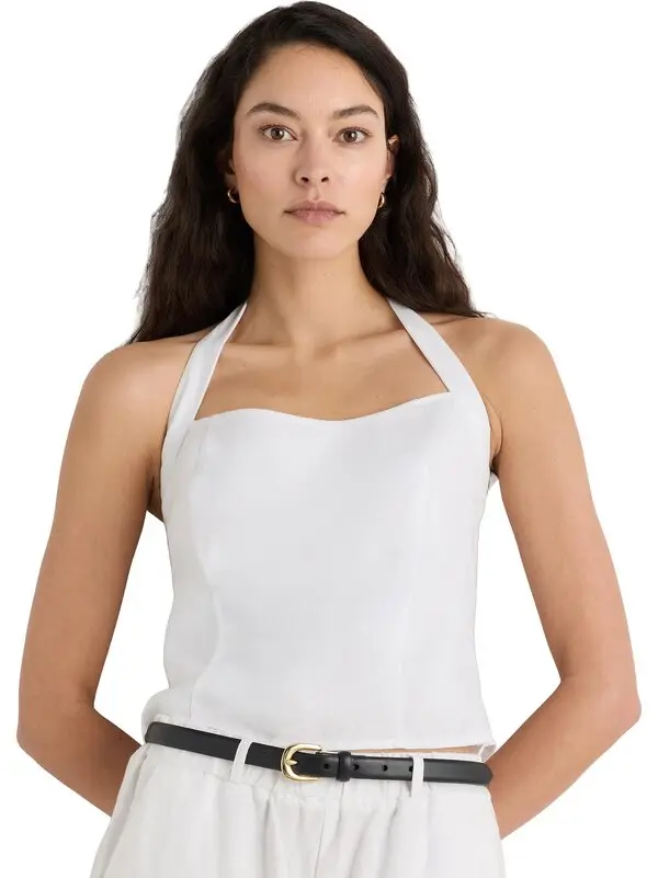 Quince 100% European Linen Halter Top - White