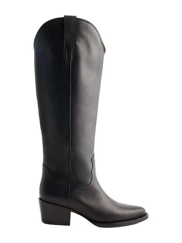 Quince Italian Leather Tall Western Boots - Black