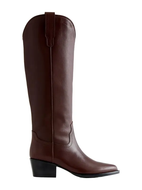 Quince Italian Leather Tall Western Boots - Espresso Brown