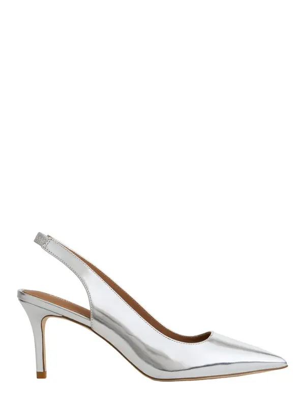 Quince Italian Leather Slingback Heel - Shiny Silver