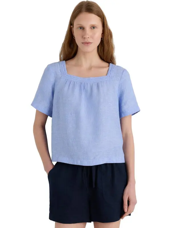 Quince European Linen Square Neck Swing Top - French Blue