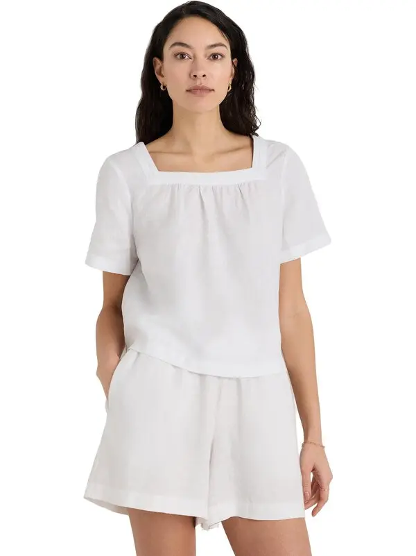 Quince European Linen Square Neck Swing Top - White
