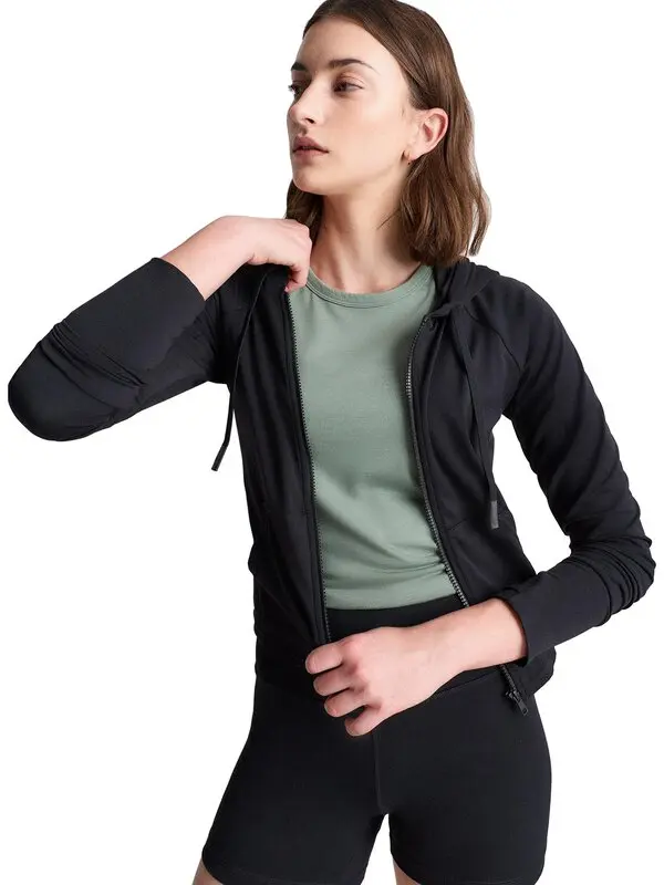 Quince Ultra-form Hooded Crop Jacket - Black