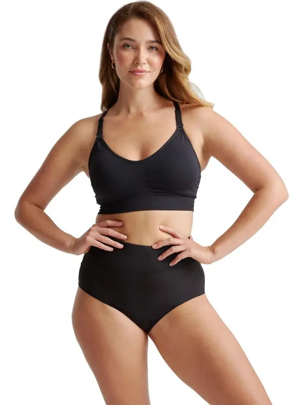 Quince Seamless Low Impact Maternity & Nursing Sports Bra - Black