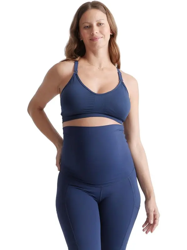 Quince Seamless Low Impact Maternity & Nursing Sports Bra - Navy