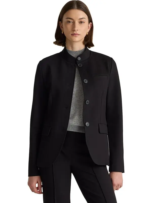 Quince Ultra-stretch Ponte Stand Collar Blazer - Black