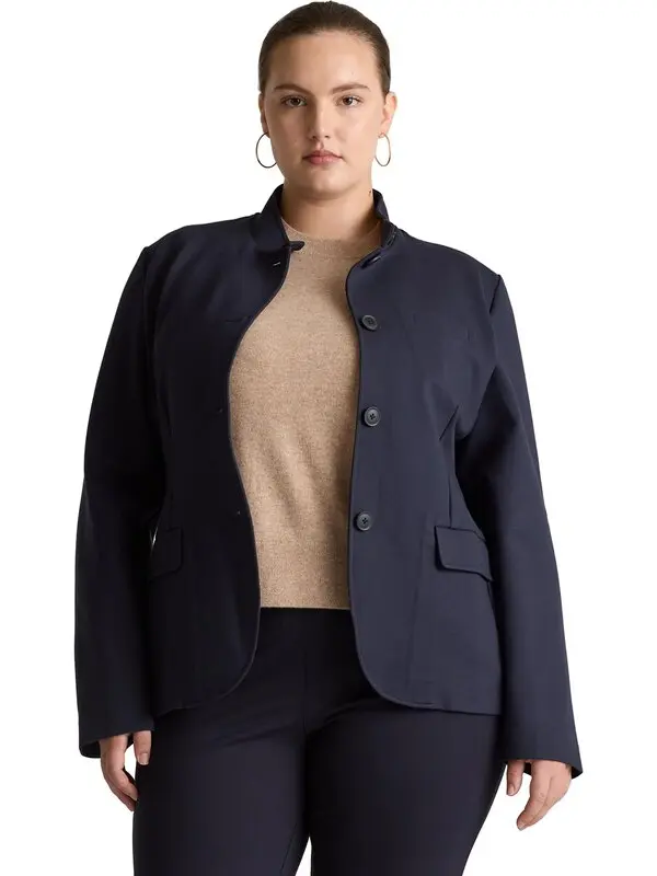Quince Ultra-stretch Ponte Stand Collar Blazer - Navy