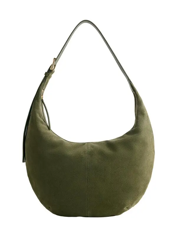 Quince Italian Suede Crescent Shoulder Bag - Olive