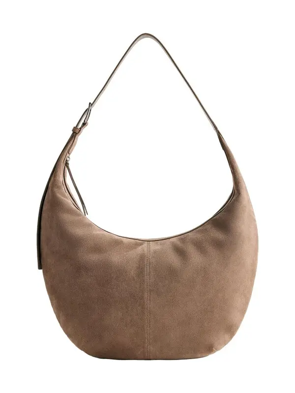 Quince Italian Suede Crescent Shoulder Bag - Pebble