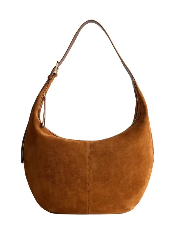 Quince Italian Suede Crescent Shoulder Bag - Whiskey
