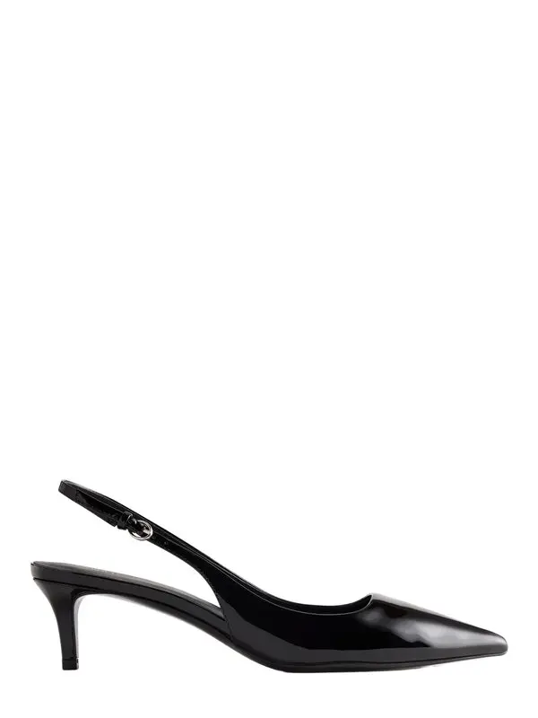 Quince Italian Leather 55mm Slingback Pump - Black Patent