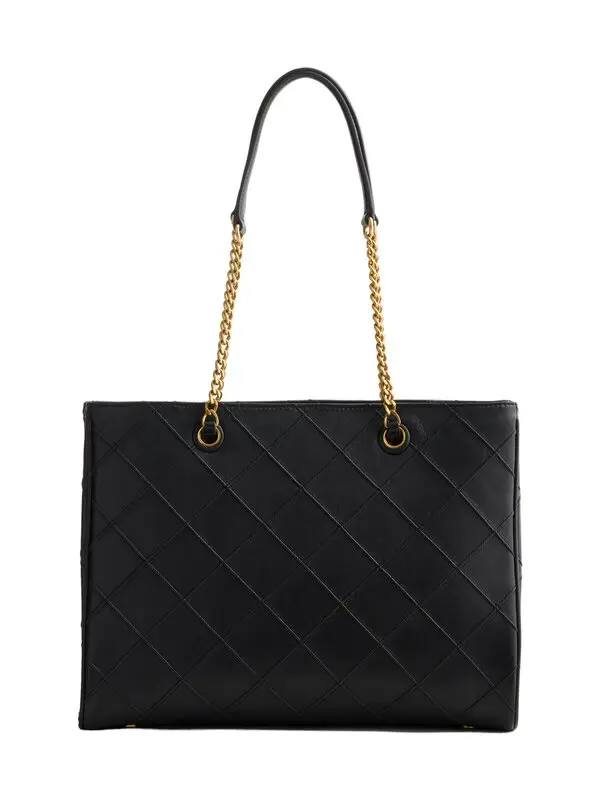 Quince Italian Leather Diamond Stitch Tote - Black