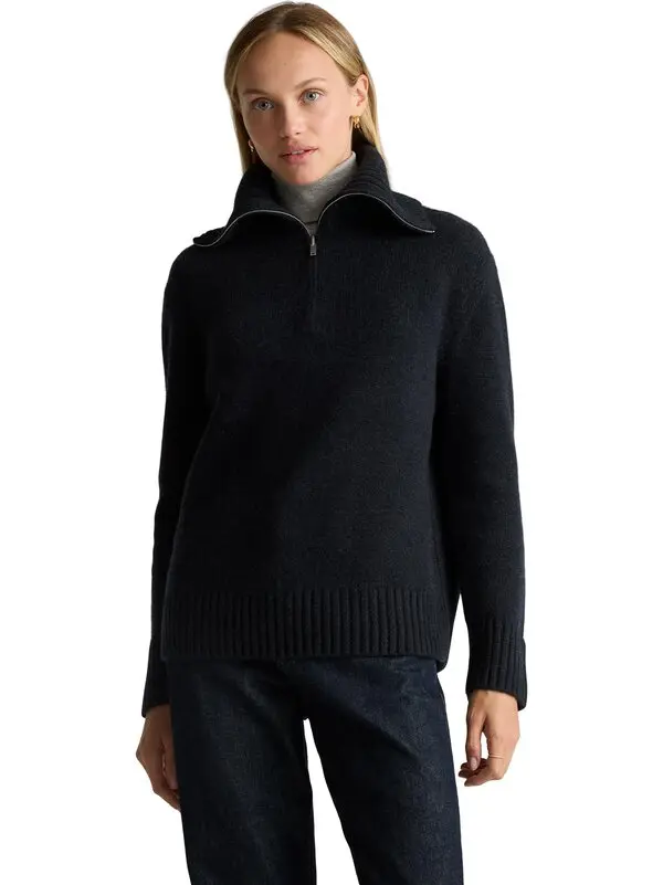 Quince Luxe Baby Cashmere Quarter Zip Sweater - Heather Caviar