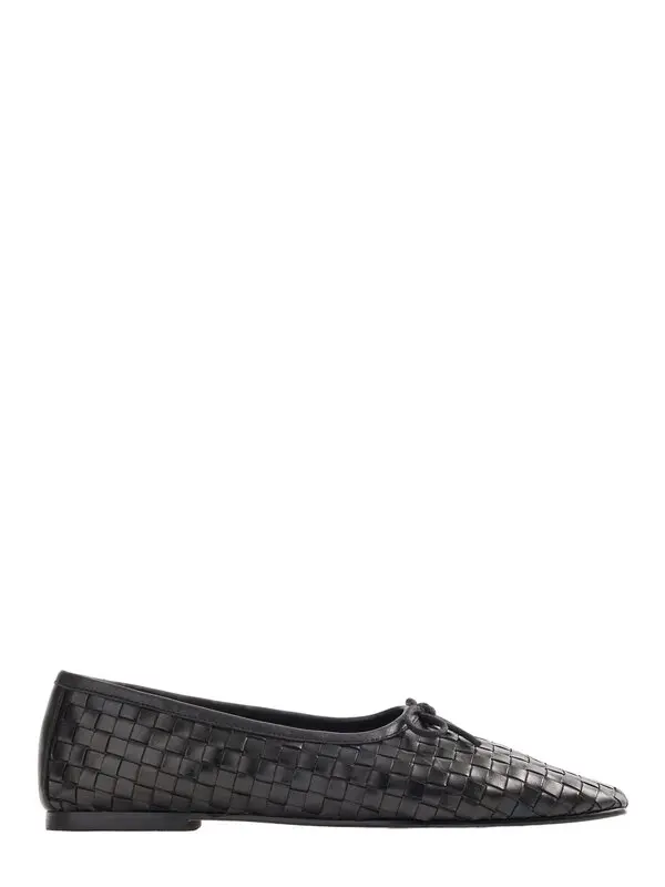 Quince Italian Leather Handwoven Square Toe Ballet Flat - Black