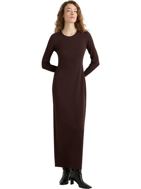 Quince Long Sleeve Knit Maxi Dress - Coffee Bean Brown