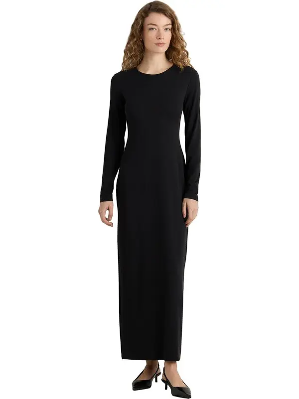 Quince Long Sleeve Knit Maxi Dress - True Black