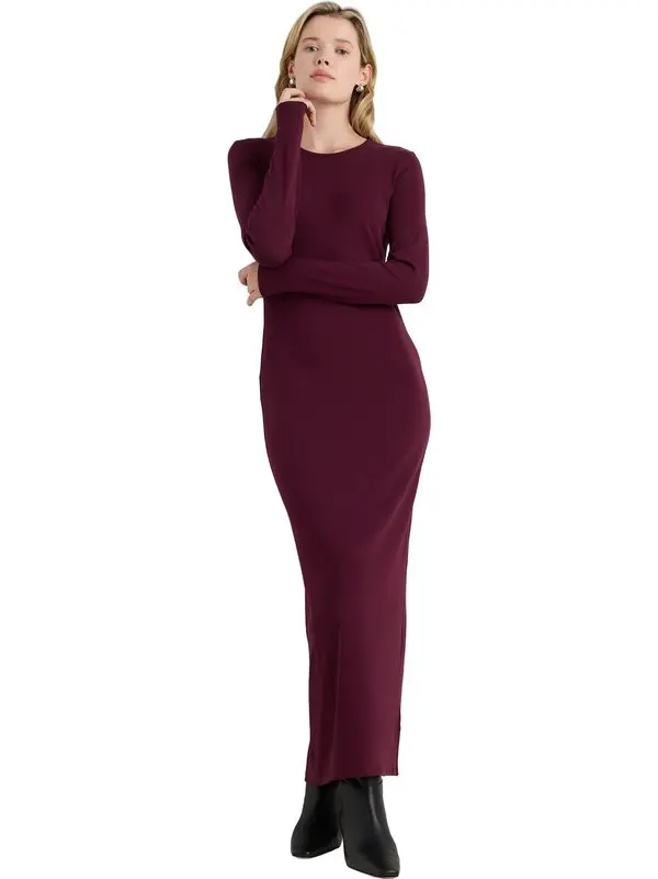 Quince Long Sleeve Knit Maxi Dress - Wine Tasting Red