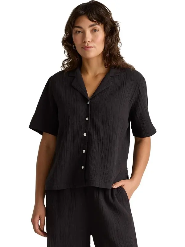 Quince Gauze Short Sleeve Shirt - Black