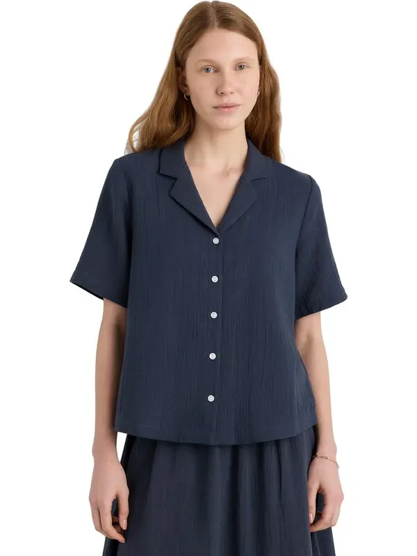 Quince Gauze Short Sleeve Shirt - Indigo Blue