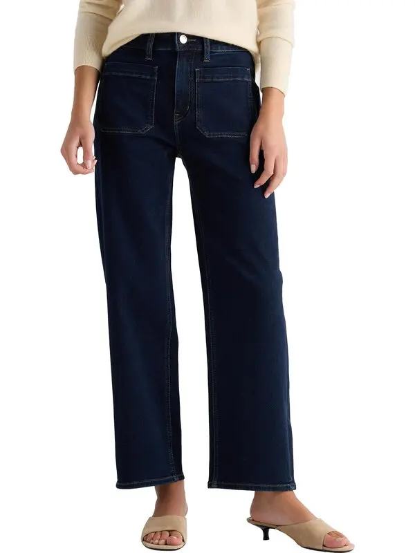 Quince Bella Stretch Patch Pocket Wide Leg Jeans - Deep Rinse