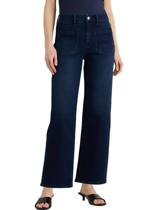 Quince Bella Stretch Patch Pocket Wide Leg Jeans - Deep Sea Blue