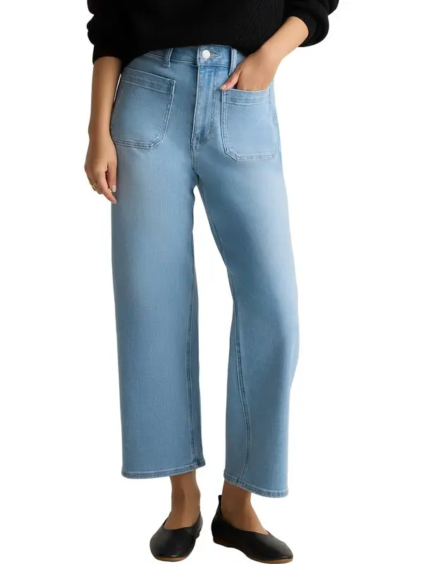 Quince Bella Stretch Patch Pocket Wide Leg Jeans - Frosted Blue