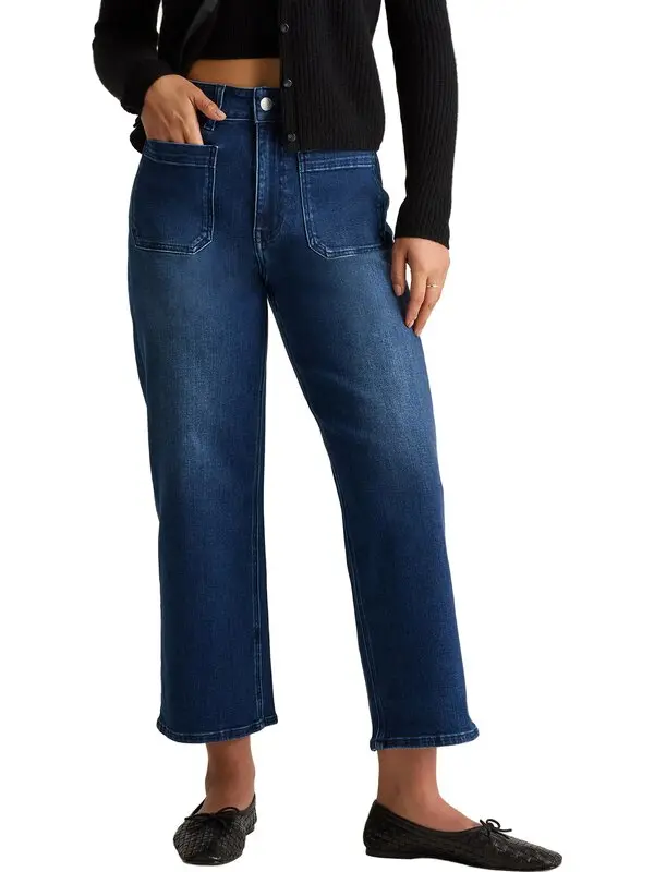 Quince Bella Stretch Patch Pocket Wide Leg Jeans - Midnight Blue