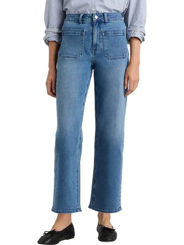 Quince Bella Stretch Patch Pocket Wide Leg Jeans - Seaside Blue