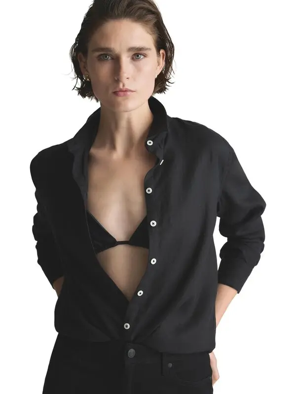Quince Long Sleeve Linen Shirt - Black