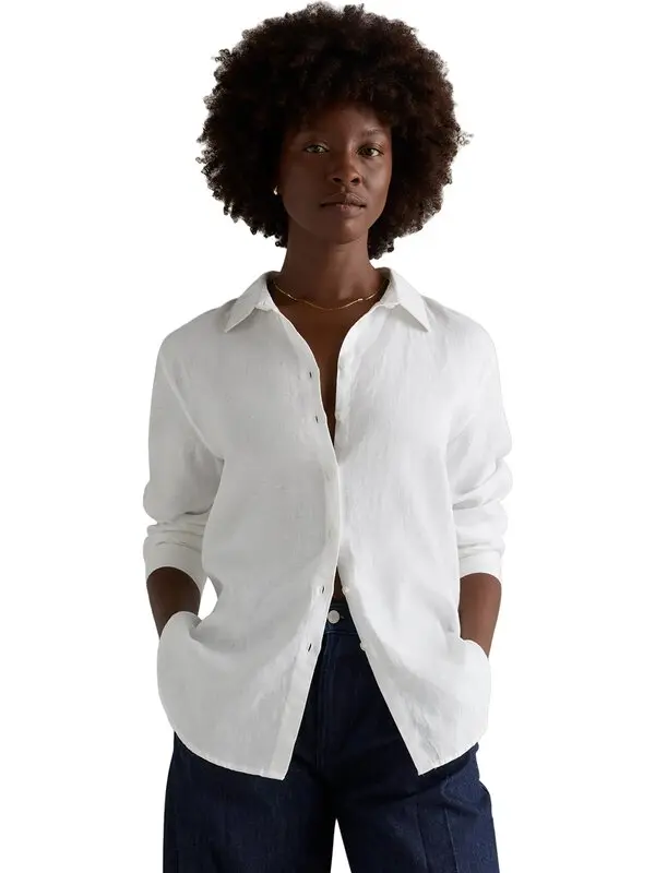 Quince Long Sleeve Linen Shirt - White