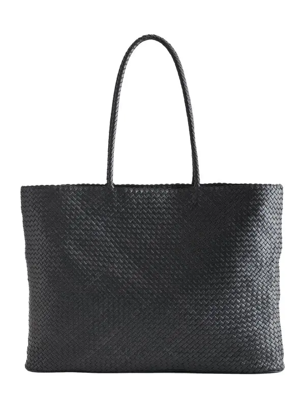 Quince Italian Leather Handwoven Tote - Black