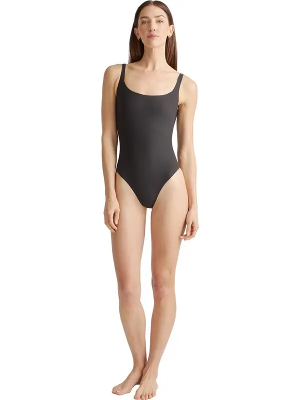 Quince Second Skin Square Neck Tank Bodysuit - Black