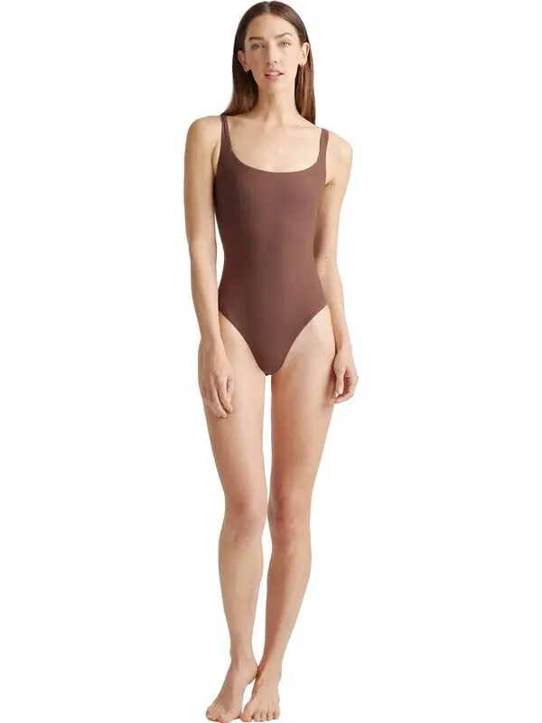 Quince Second Skin Square Neck Tank Bodysuit - Cocoa